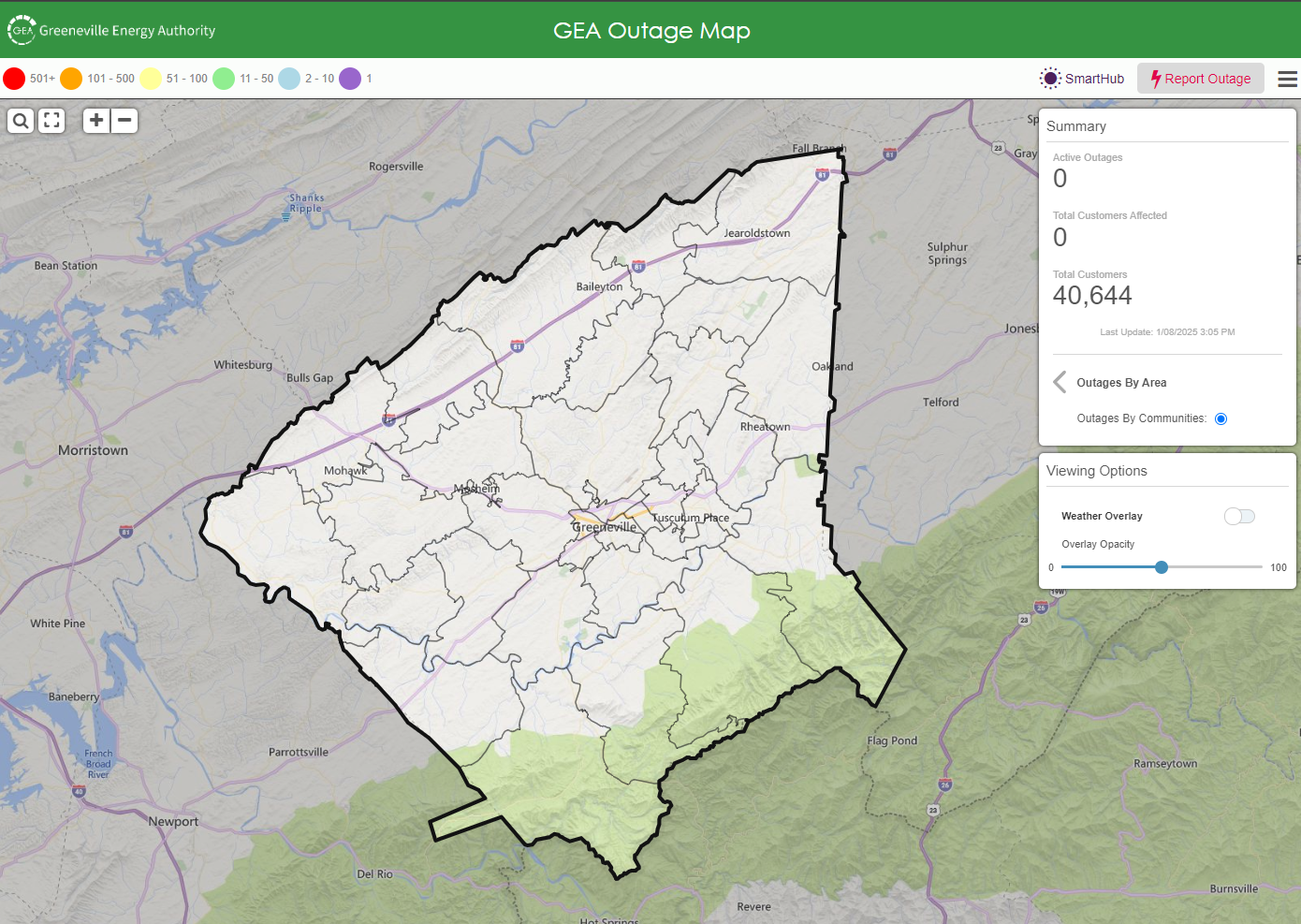 Outage Map - Greeneville Energy Authority